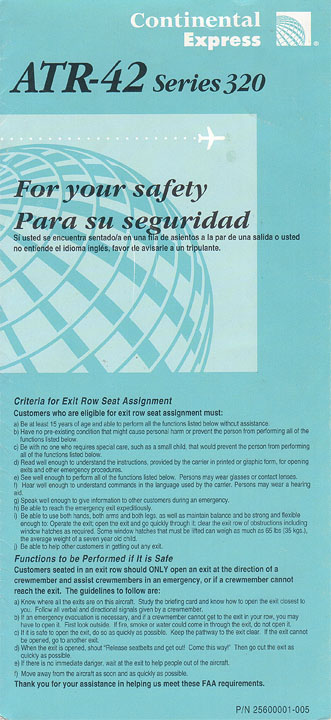 Airline Safety Card For continental express atr 42 series 320.jpg