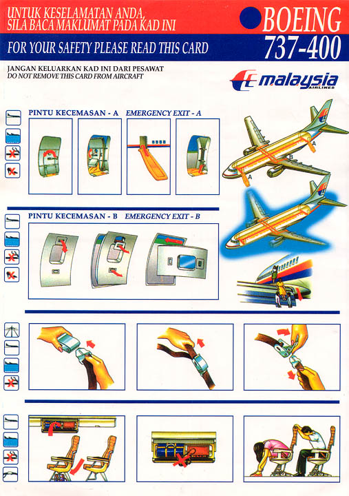 Airline Safety Card For malaysia airlines boeing 737-400.jpg