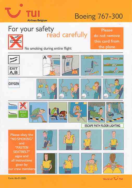 Airline Safety Card For tui airlines belgium boeing 767-300 06-07-2005.jpg